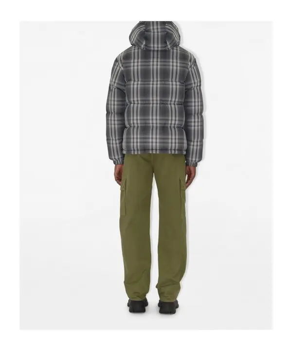 Burberry Checked Hooded Puffer Jacket With Equestrian Knight Design - Black