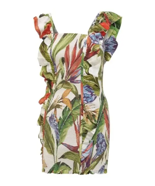 Farm Rio Florart Ruffled Mini Dress - Nude