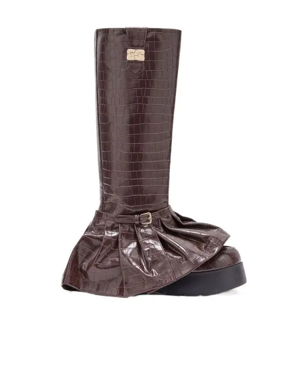 GANNI Embossed High Boots - Brown