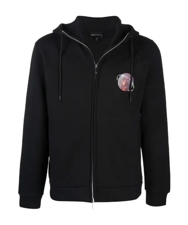 Emporio Armani Graphic-print Zip-up Hoodie - Black