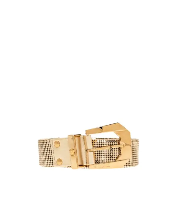 Versace Logo-engraved Buckle Belt - Golden