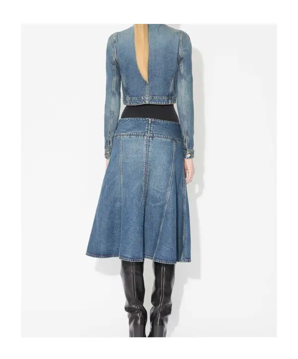 Alaïa Vintage-effect Denim A-line Midi Skirt