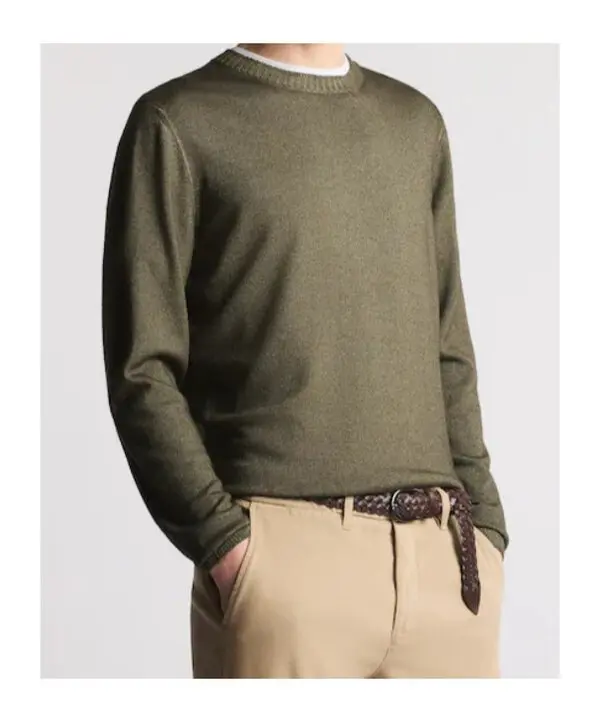 FAY Ribbed Crew Neck Knitwear In Wool - Green