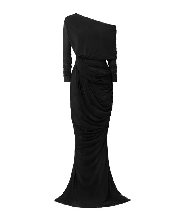 Rick Owens Long-sleeved One-shoulder Draped Maxi Dress