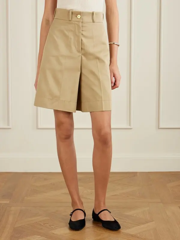 PATOU Tailored Cotton Twill Bermuda Shorts - Sand