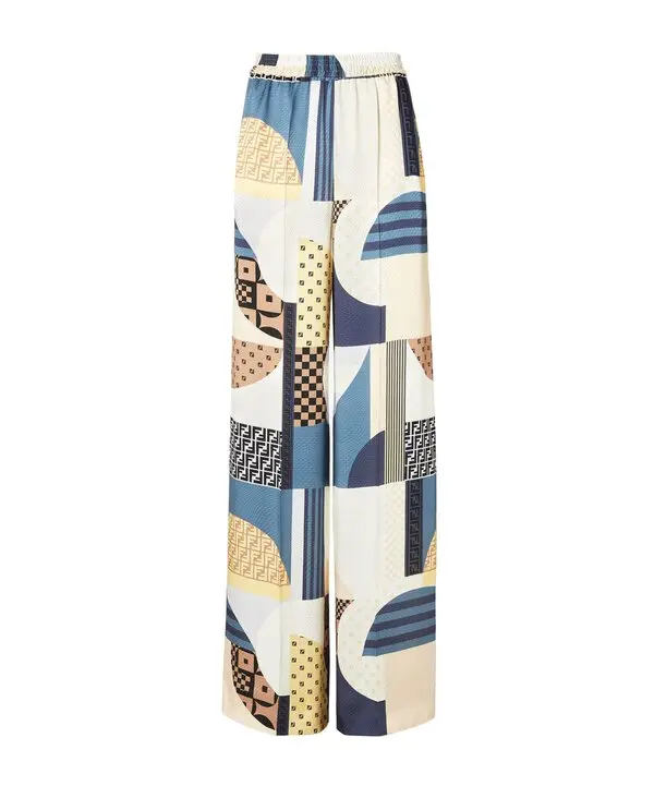 Fendi Patchwork Printed Silk Jacquard Crêpe Wide-leg Trousers - Color
