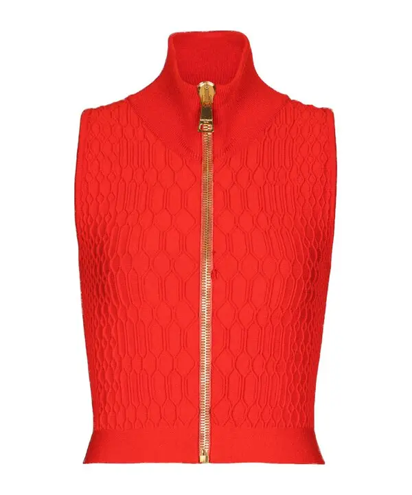 Balmain Sleeveless Knitted High Neck Top With Zip Closure