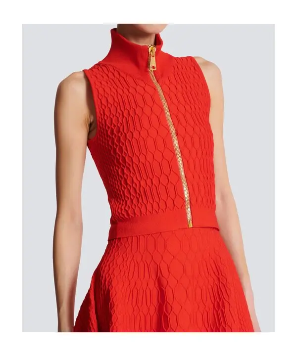 Balmain Sleeveless Knitted High Neck Top With Zip Closure