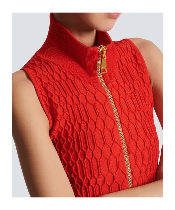 Balmain Sleeveless Knitted High Neck Top With Zip Closure