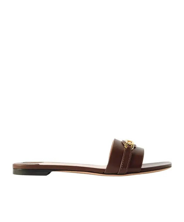 TOM FORD Whitney Leather Chain Link Embellished Flat Sandals - Brown