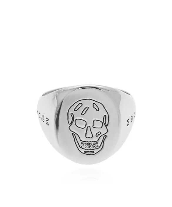 Alexander McQueen Skull Engraved Signet Ring - White