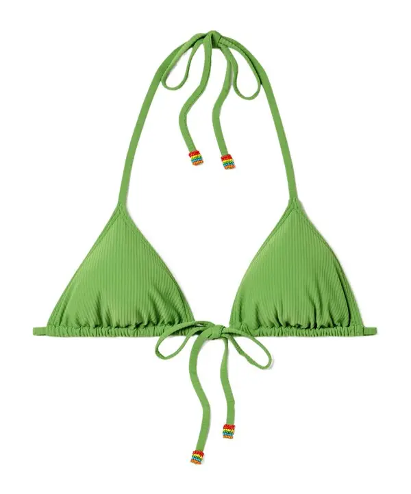 Staud Lido Bead-embellished Ribbed Triangle Bikini Top - Green