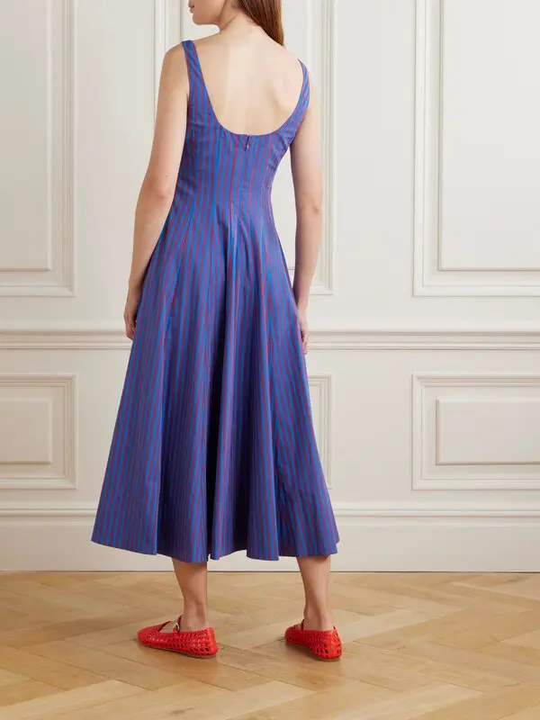 Staud Wells Striped Cotton-blend Poplin Midi Dress