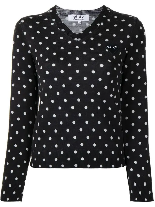 Play Comme Des Garcon Polka Dot Print Wool Pullover - Black