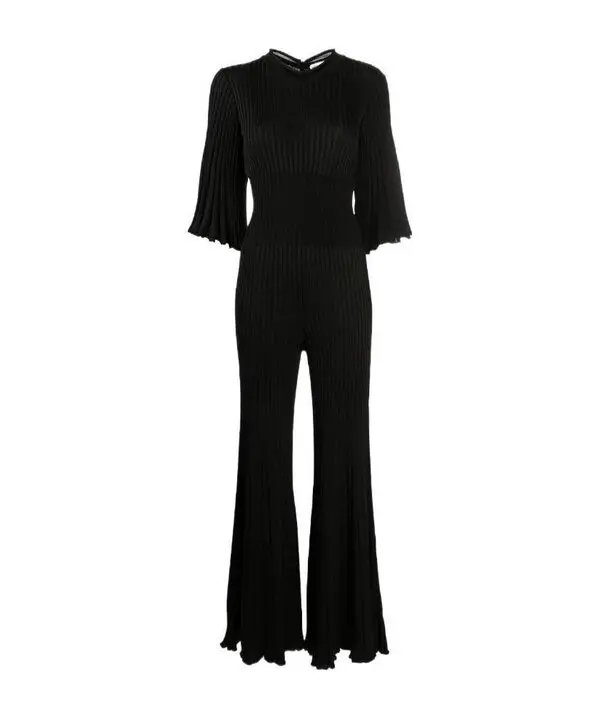 Bottega Veneta Ribbed Knit Jumpsuit With Bell Sleeves - Black
