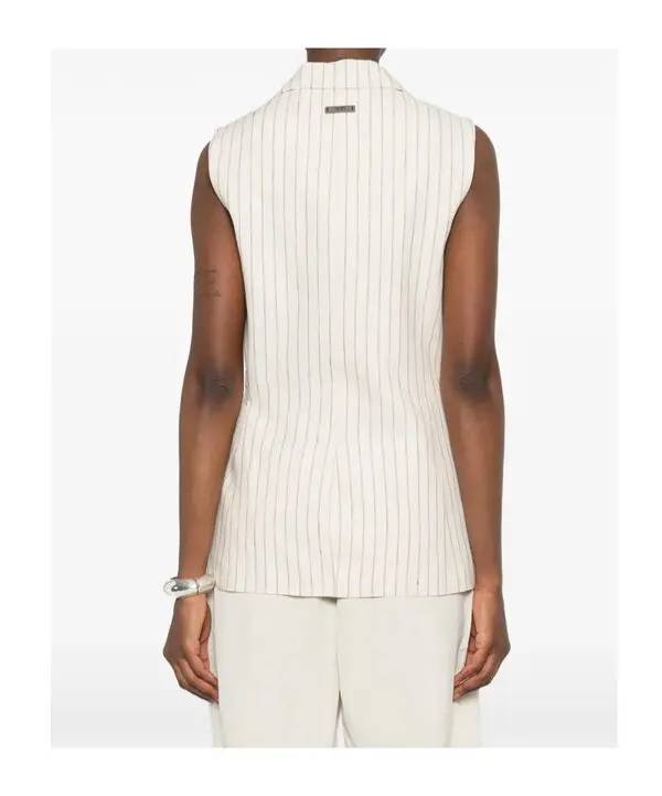 Peserico Striped Belted Sleeveless Blazer - Beige