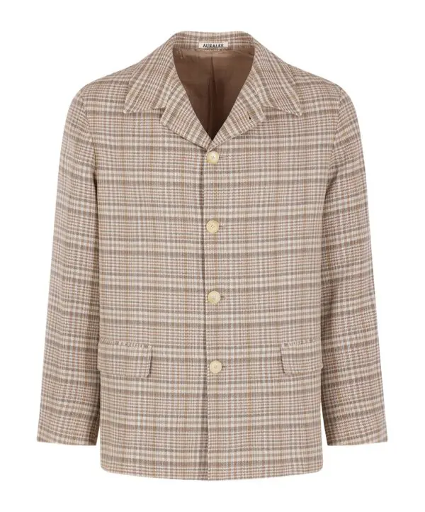 Auralee Checked Buttoned Shirt Jacket - Ivory Beige Check