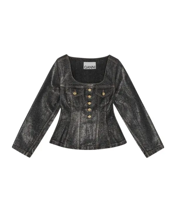 GANNI Fitted Waist Denim Jacket - Black