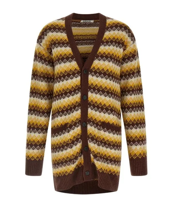 Auralee Cashmere Jacquard Knit Cardigan - Multicolor