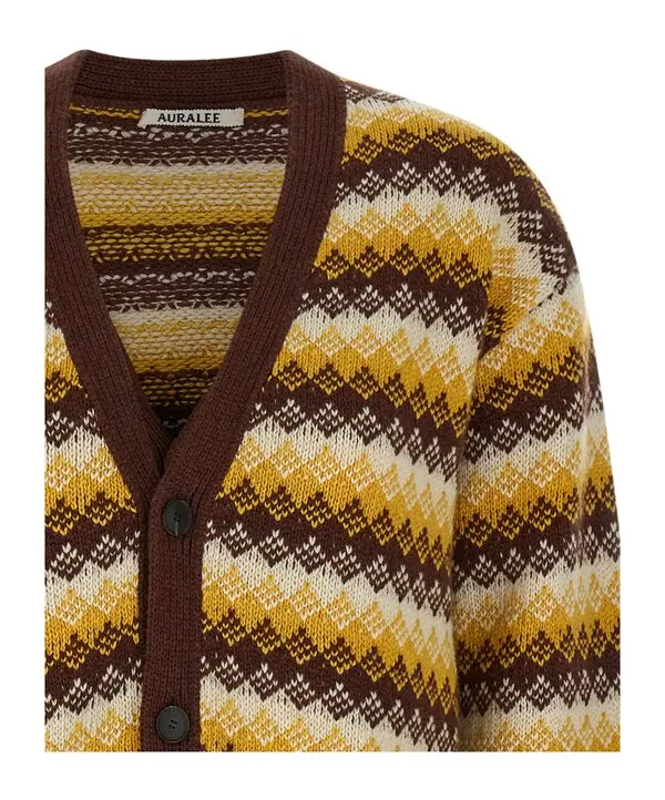 Auralee Cashmere Jacquard Knit Cardigan - Multicolor