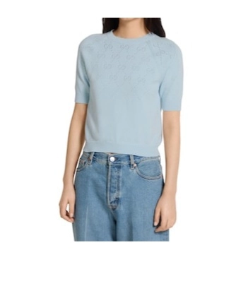 Gucci Gg Cotton Crewneck Top - Light Blue