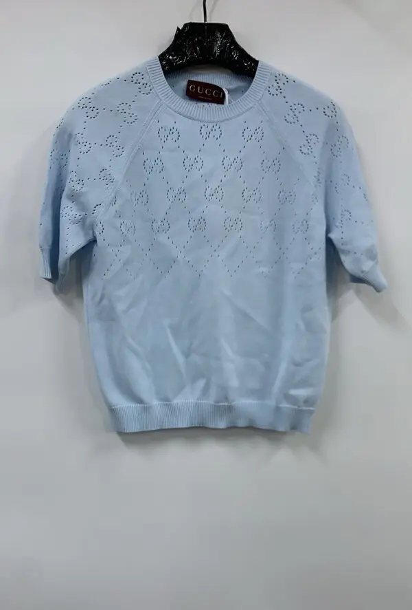 Gucci Gg Cotton Crewneck Top - Light Blue