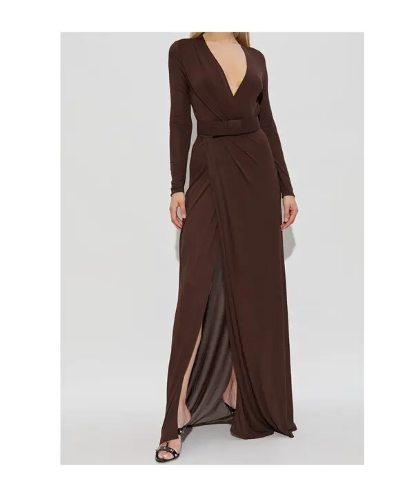 Dsquared2 Long Sleeve V-neck Gown With Leg Slits - Red