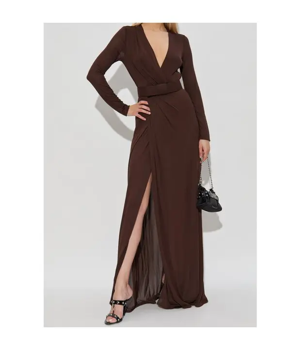 Dsquared2 Long Sleeve V-neck Gown With Leg Slits - Red