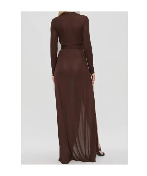 Dsquared2 Long Sleeve V-neck Gown With Leg Slits - Red