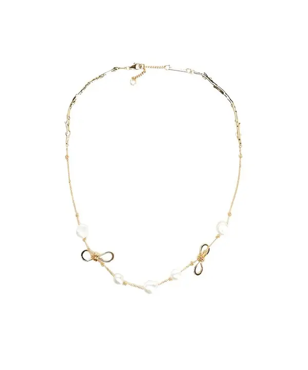 Marni Bow Chain Necklace With Pearls - Gold