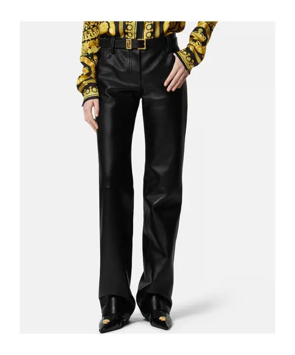 Versace Logo-patch Leather Trousers