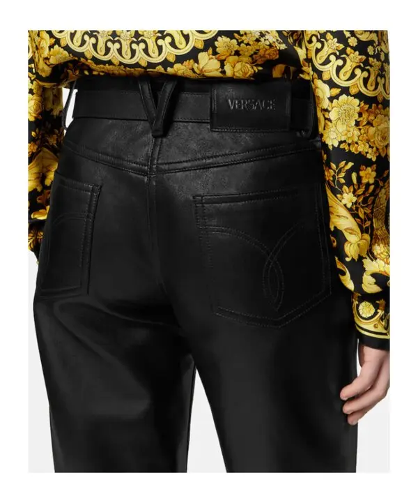 Versace Logo-patch Leather Trousers