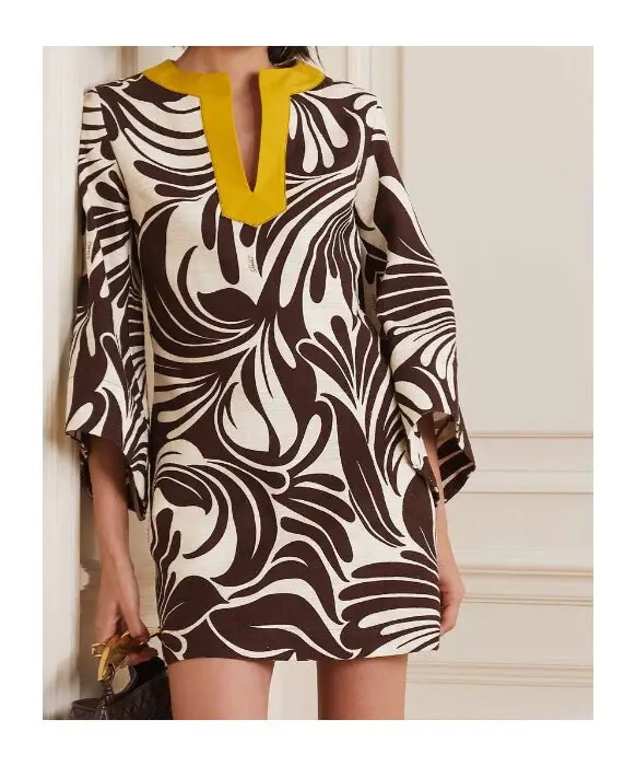 La DoubleJ Kaftan Mini Dress With Water Ripple Print