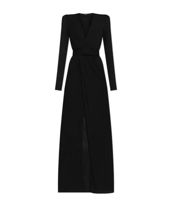 Dsquared2 Long Sleeve V-neck Gown With Slit Detailing - Black