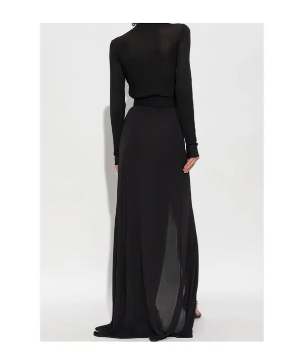 Dsquared2 Long Sleeve V-neck Gown With Slit Detailing - Black