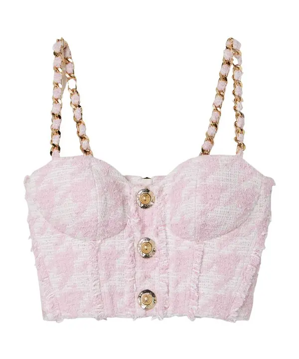 Balmain Strappy Tweed Top - Pink