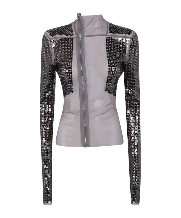 Rick Owens Sequined Zipped Top - Gray