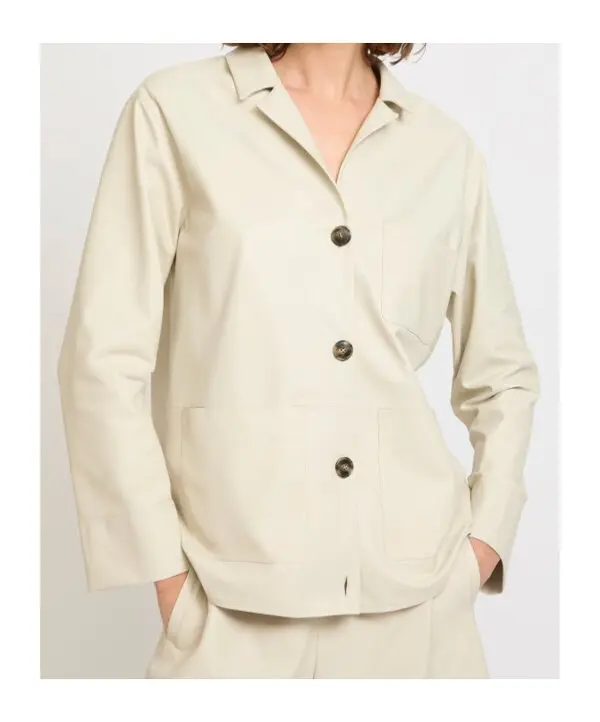 YVES SALOMON Leather Button Jacket - White