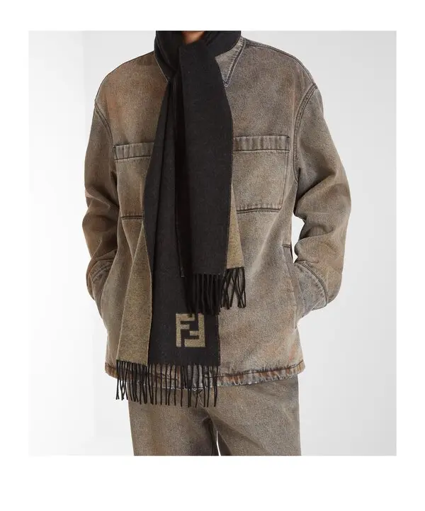 Fendi Ff Motif Fringed-edge Scarf - Light Brown