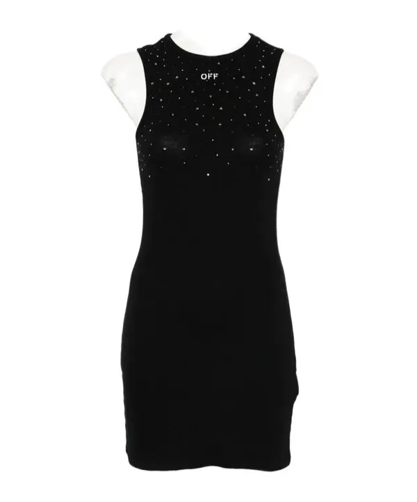 Off-White Logo Embroidered Embellished Sleeveless Dress
