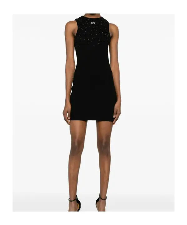 Off-White Logo Embroidered Embellished Sleeveless Dress
