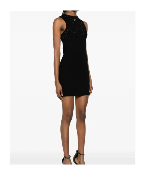 Off-White Logo Embroidered Embellished Sleeveless Dress