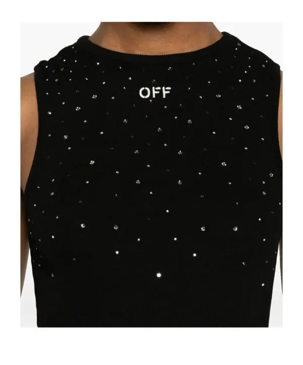 Off-White Logo Embroidered Embellished Sleeveless Dress
