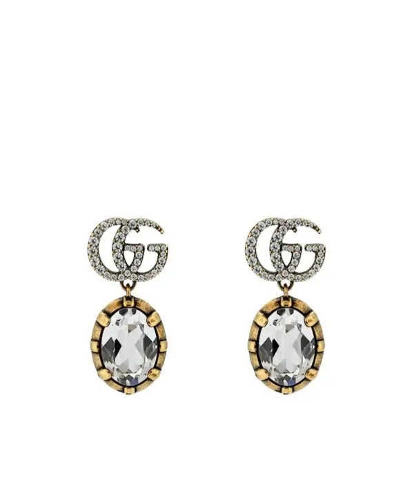 Gucci Gg Marmont Crystal Earrings - Old Gold Metal