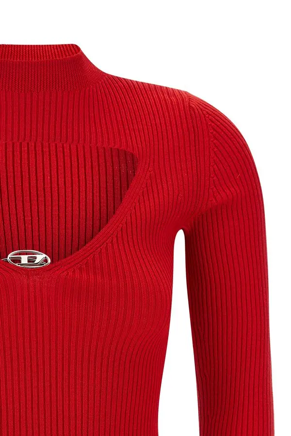 DIESEL® Ribbed Sweater With Cutout Detail - Red