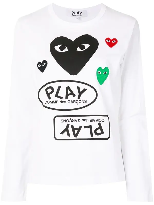 Play Comme Des Garcon Logo Print Long Sleeve T-shirt - White