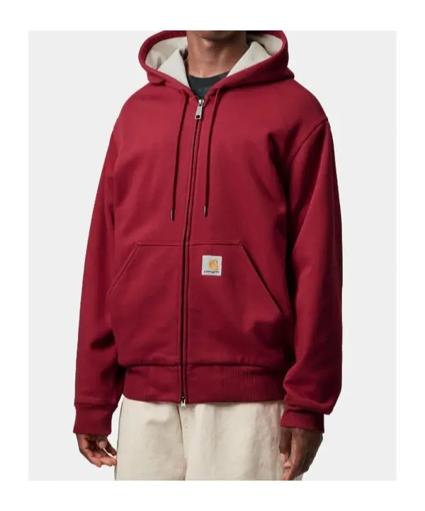 Carhartt Work In Progress Logo Patch Zipped Hoodie - Scarlet