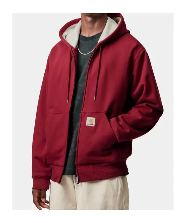 Carhartt Work In Progress Logo Patch Zipped Hoodie - Scarlet