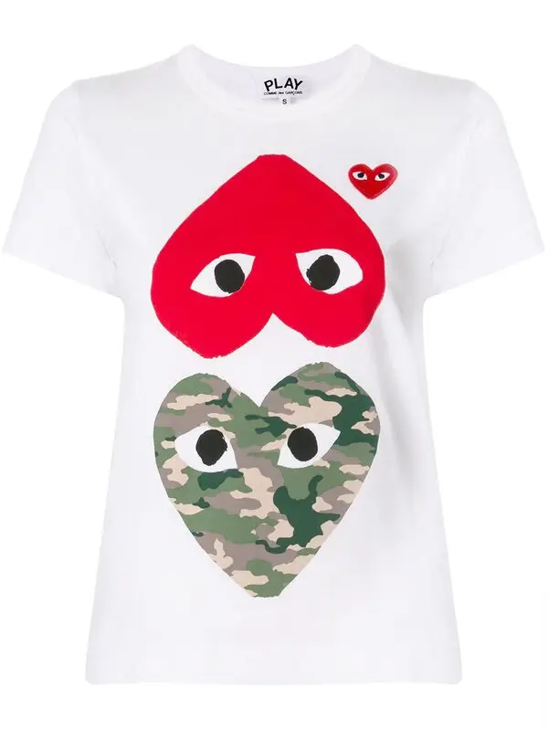 Play Comme Des Garcon Comme Des Garçons Play Camouflage Heart Logo T-shirt - White