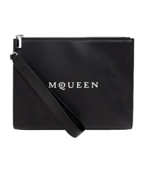 Alexander McQueen Logo Printed Zipped Pouch - Black